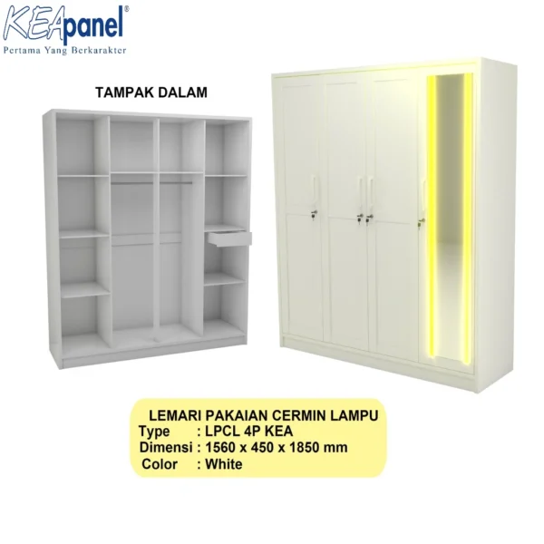Kea Panel – Lemari Pakaian 4 Pintu Cermin Lampu – Desain Elegan ...