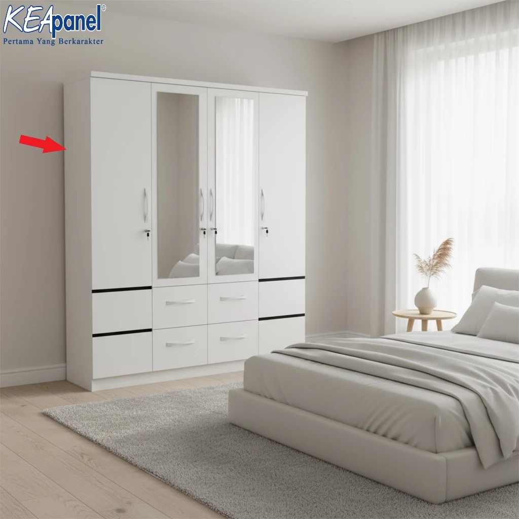 Kea Panel – Lemari Pakaian 4 Pintu Cermin Putih – Lemari Baju Modern ...