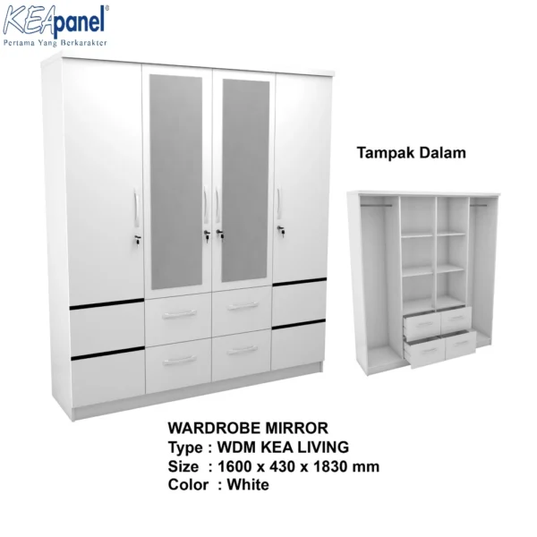 Kea Panel – Lemari Pakaian 4 Pintu Cermin Putih – Lemari Baju Modern ...