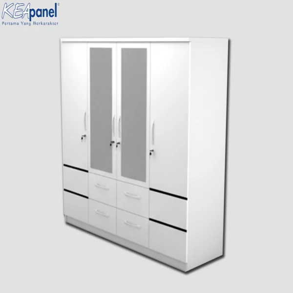Kea Panel – Lemari Pakaian 4 Pintu Cermin Putih – Lemari Baju Modern ...