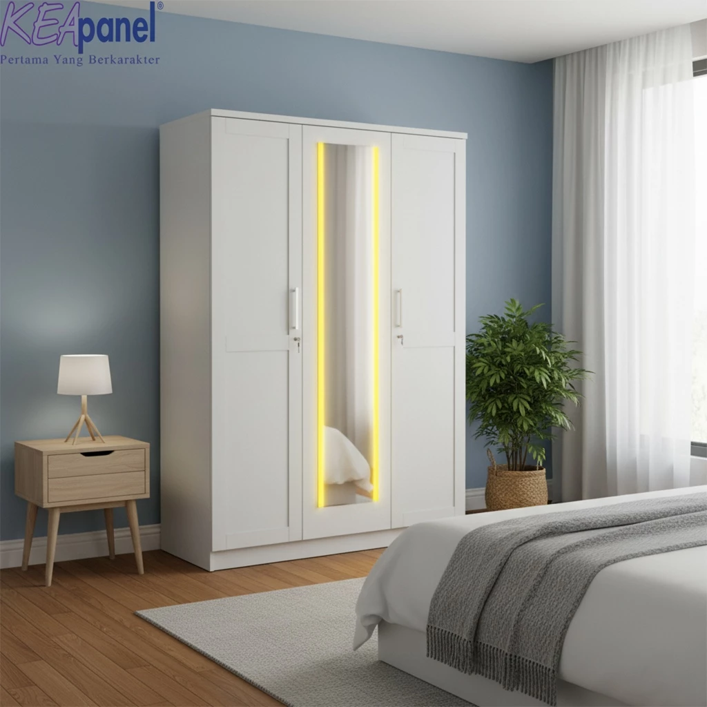 Kea Panel – Lemari Pakaian, Lemari Baju Cermin Lampu 3 Pintu Minimalis ...