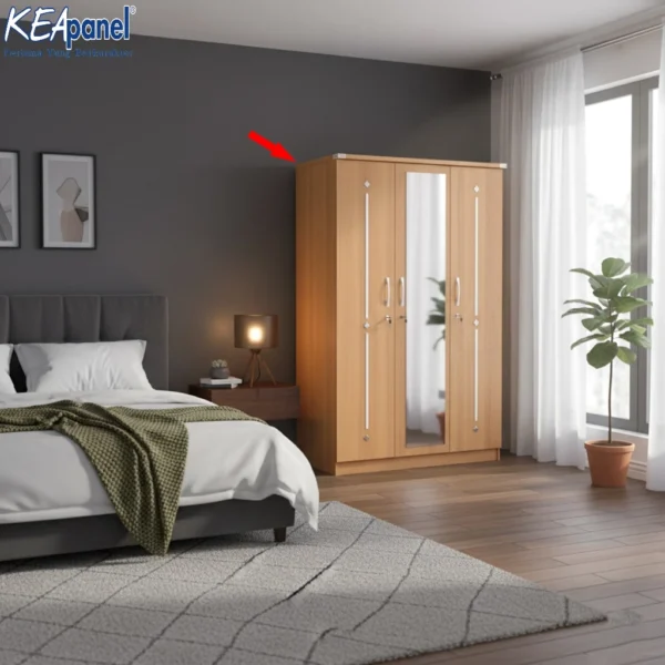 Kea Panel – Lemari Pakaian Baju 3 Pintu Cermin Beech Minimalis Modern ...